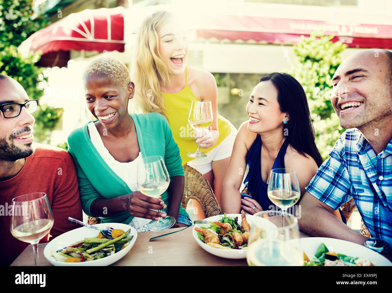 Group Friends Chilling Talking Holiday Concept Stock Photo - Alamy