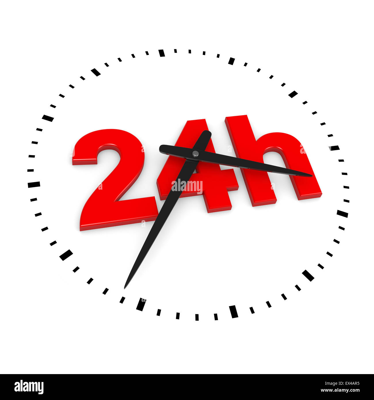 24h Service Red Text inside Round Wall Clocks on White Background 3D ...