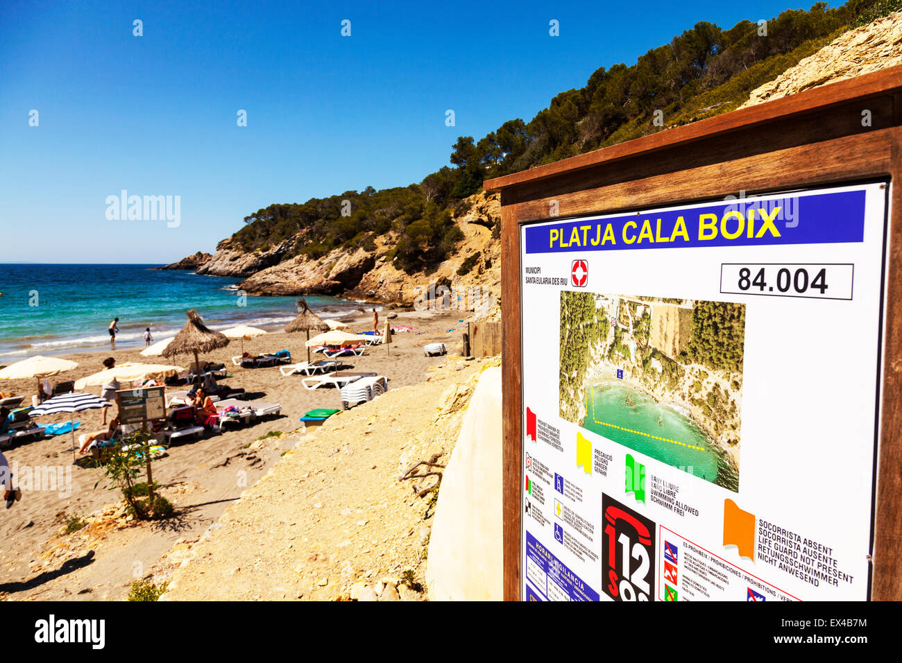 Platja Cala Boix beach sign resort Ibiza Spain Spanish resorts coast ...