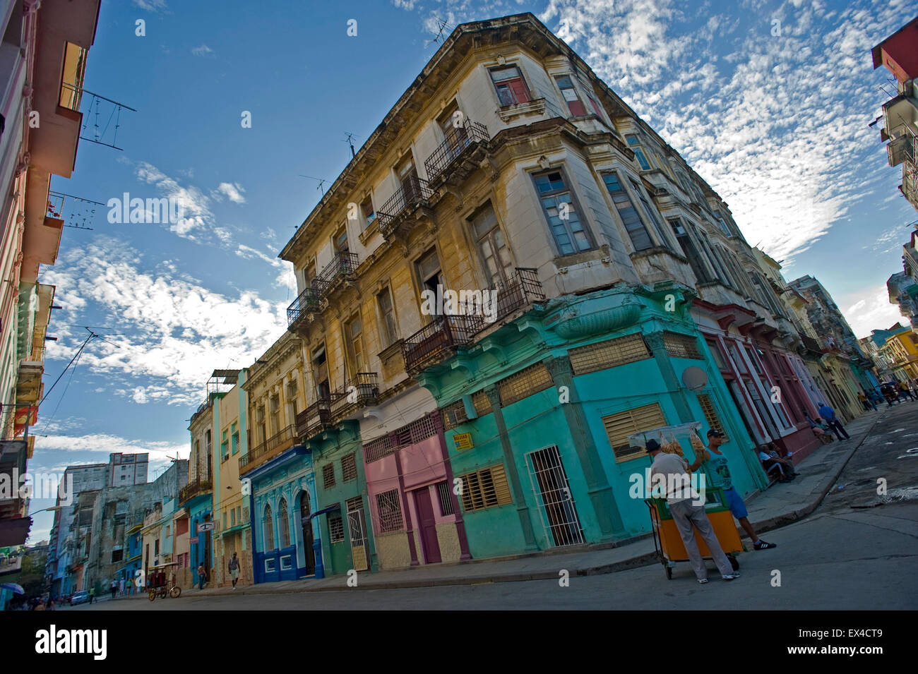 Horizontal street view of dilapidated buildings in Havana, Cuba Stock ...