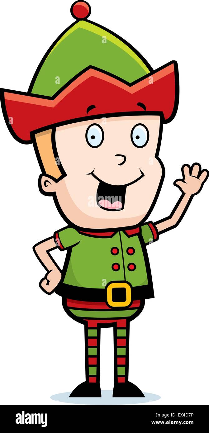 A happy cartoon Christmas elf waving and smiling Stock Vector Image ...