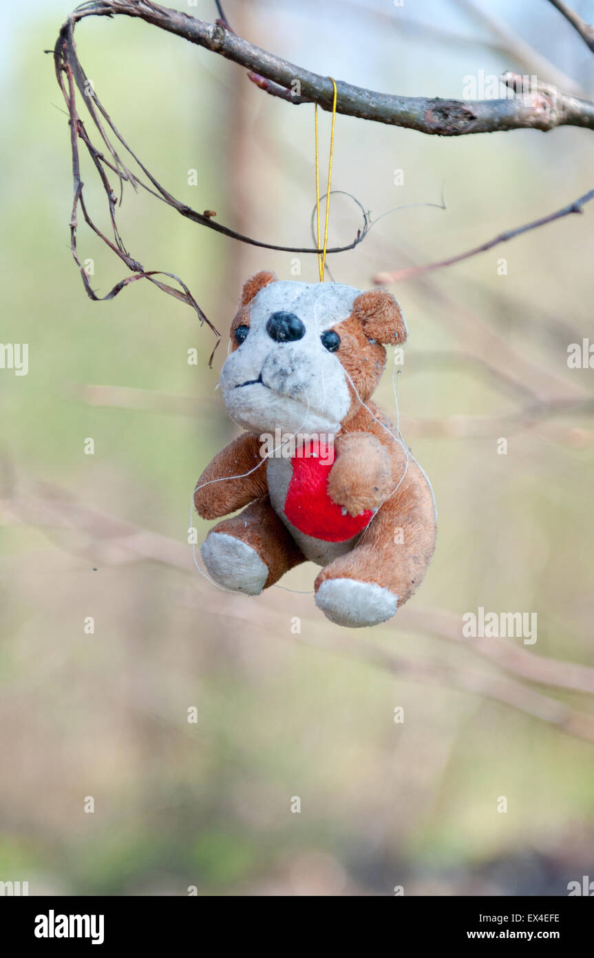 Vintage toy dog, stuffed with straw, isolated on green background Stock ...