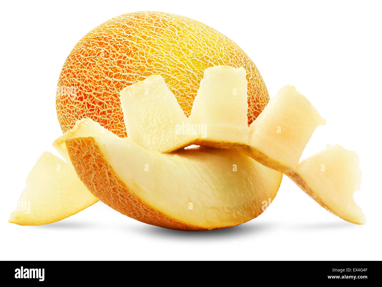 ripe melon with slices on the white background Stock Photo - Alamy