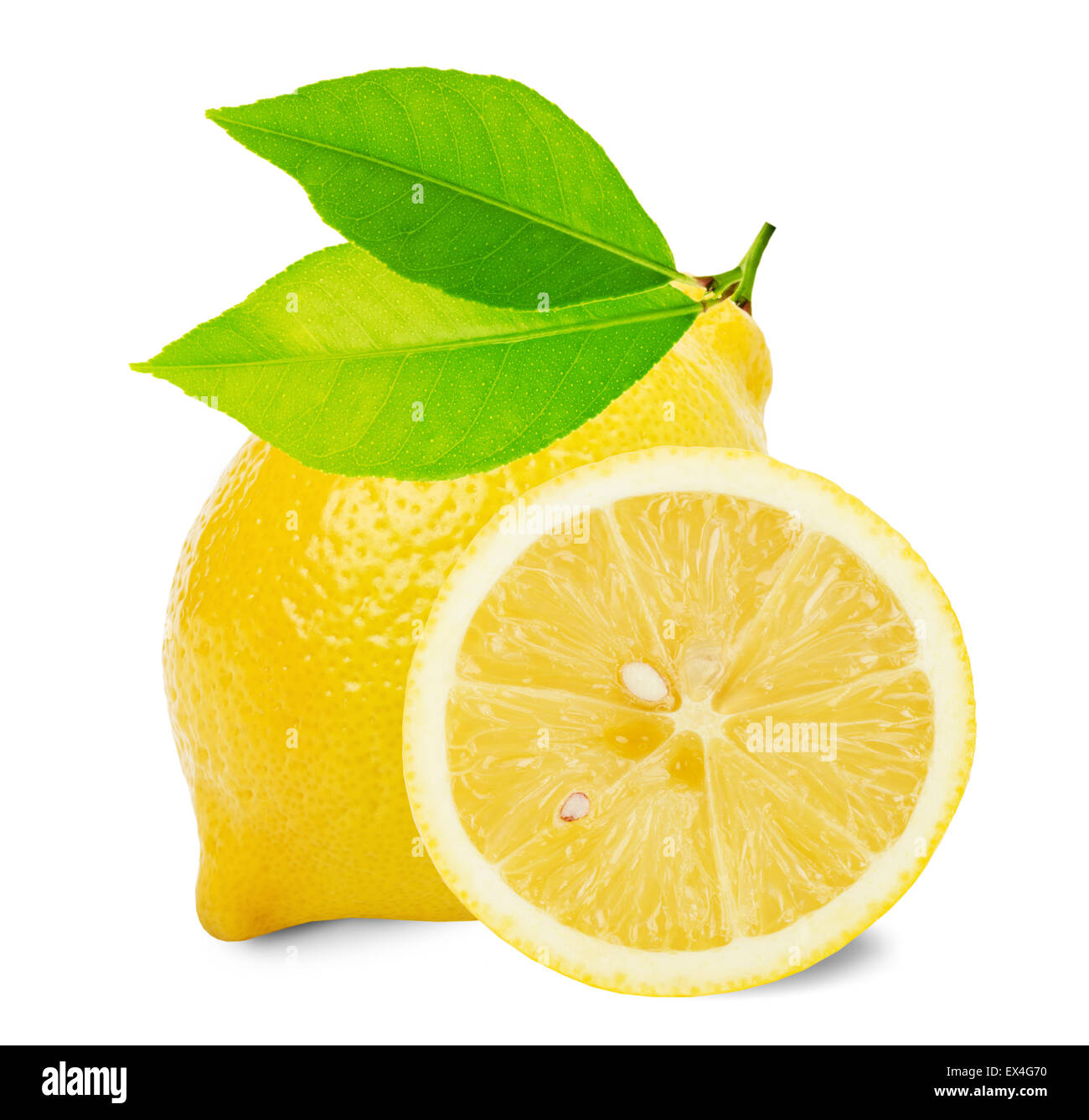 lemon with leaves and slices isolated on the white background Stock ...
