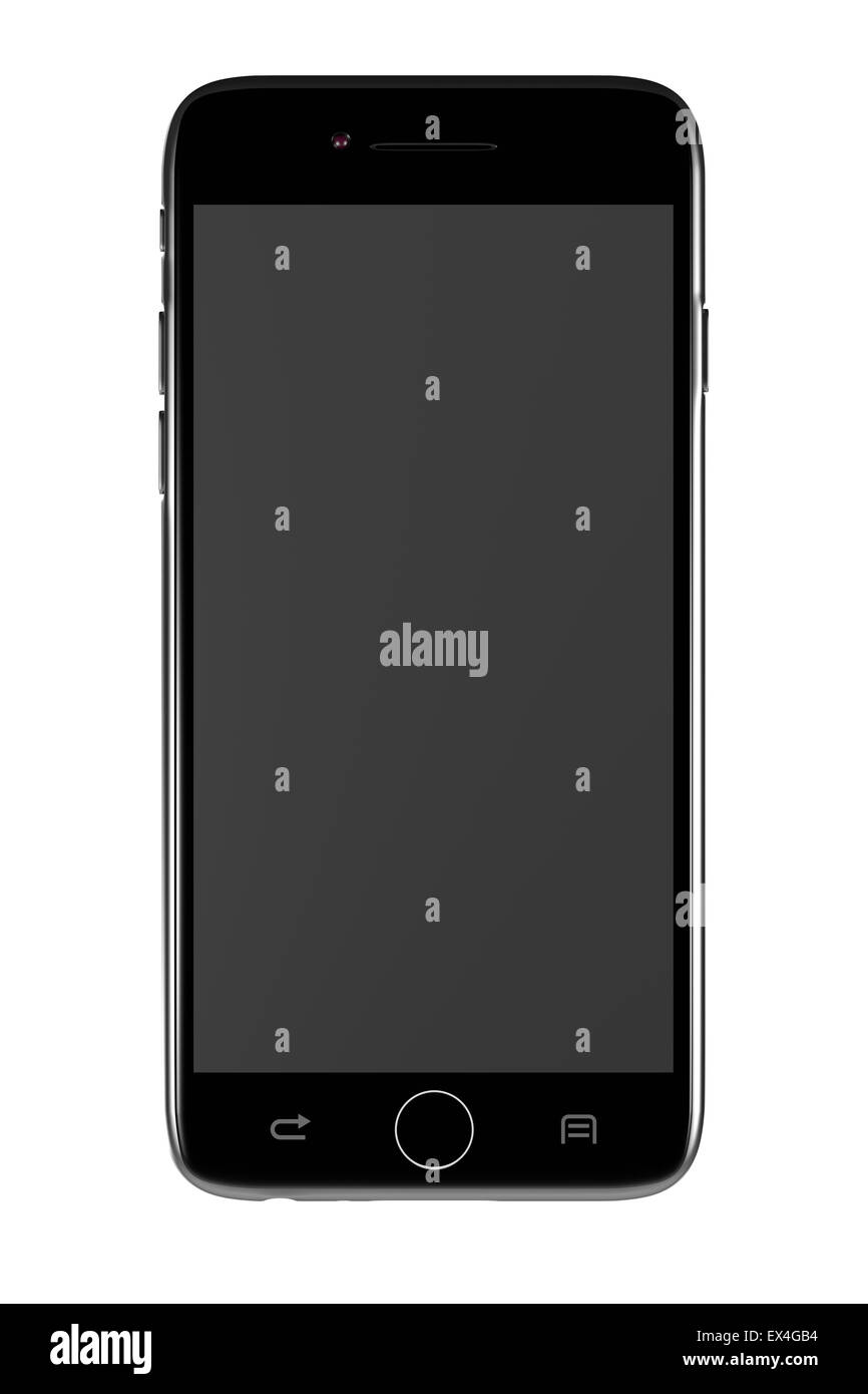 Standing Metallic Smartphone Turned Off with Blank Display on White ...