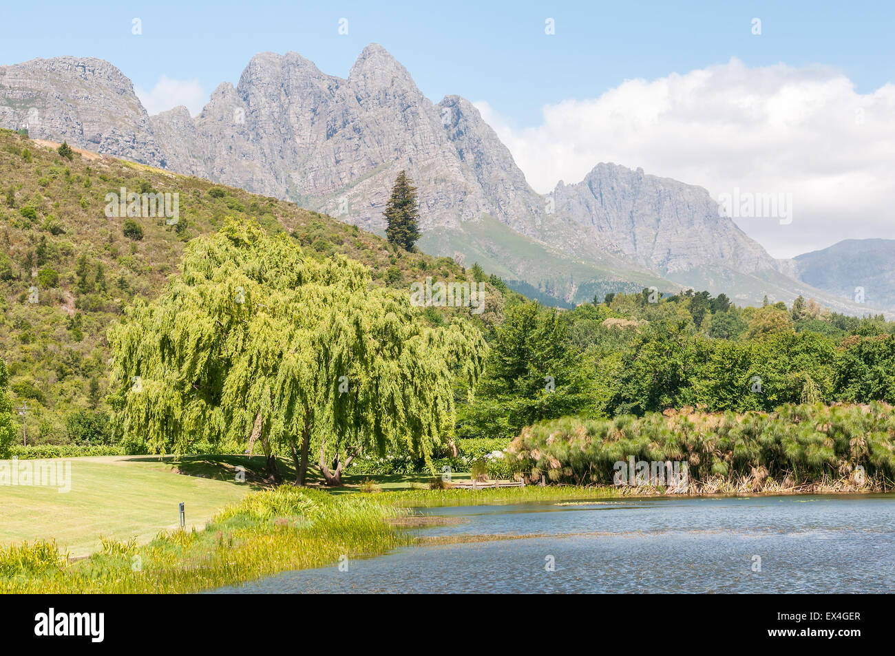 The Hottentots-Holland Mountains towering above a dam near the ...