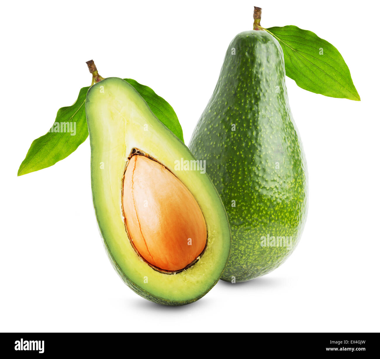 green avocados with leaves isolated on the white background Stock Photo ...