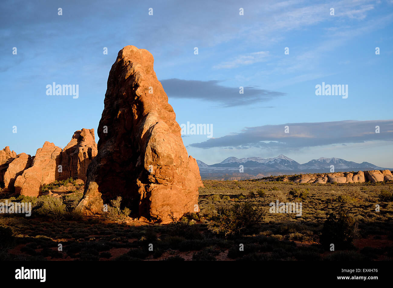 Evening light on a red sandstone fin in Arches National Park, Utah ...
