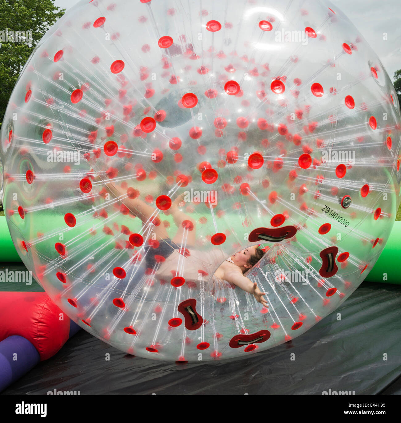 Inflatable zorb ball in use at the Pioneer Festival in High Springs ...