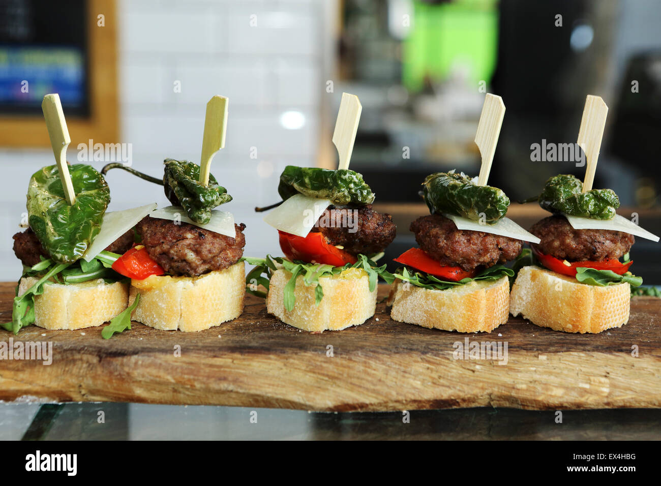Spanish style tapas snacks served in the Markthal Rotterdam in ...