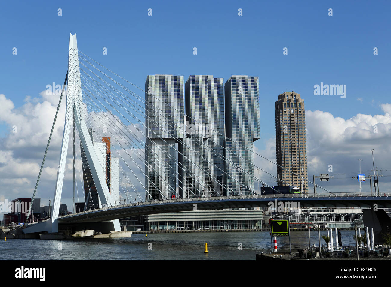 The Erasmus Bridge in Rotterdam, the Netherlands. The bridge stands by ...