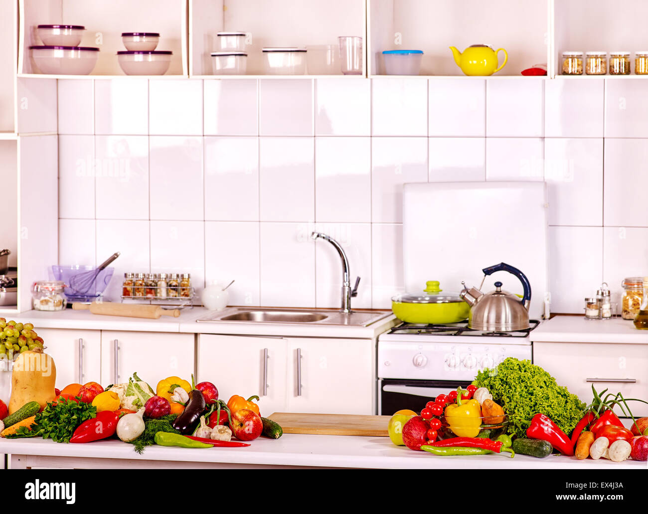 Interior of kitchen with vegetables Stock Photo - Alamy