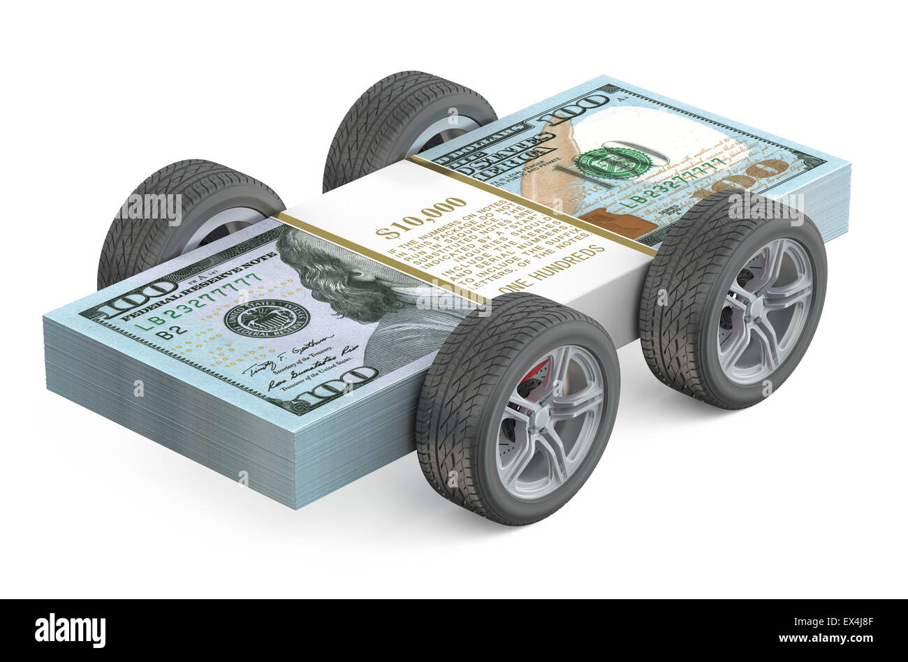 Dollar Bills on Wheels isolated on white background Stock Photo - Alamy