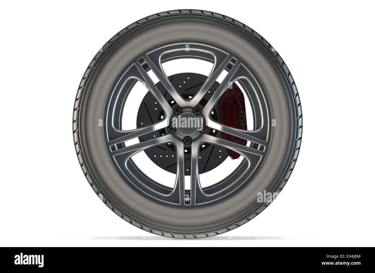 3d detailed car wheel on white background Stock Photo - Alamy