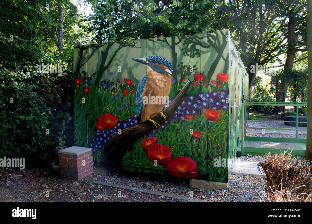 Painted murals on the hut, Perry Hall Park, Perry Barr, Birmingham, UK ...