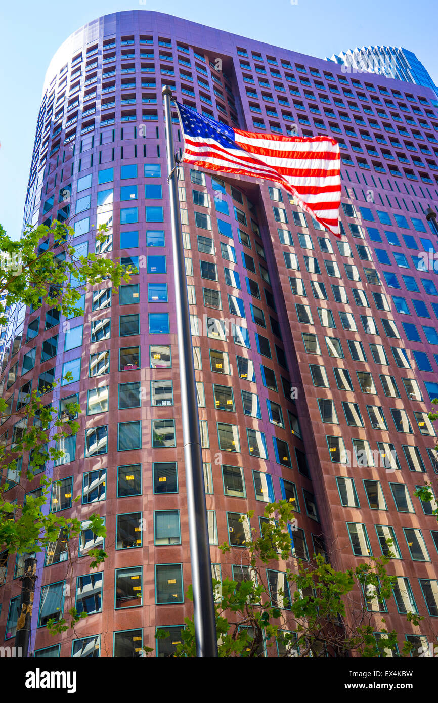 Office building in San Francisco California with American-flag Stock ...