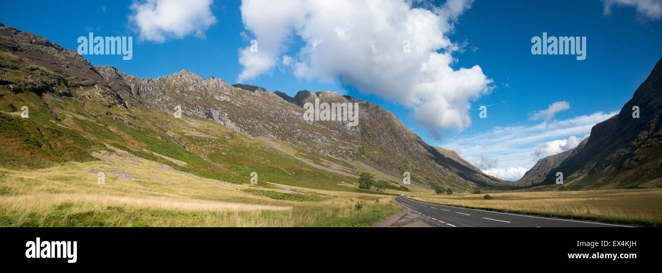 Panoramic View Of The Road Through Glencoe, Scottish Highlands Stock ...