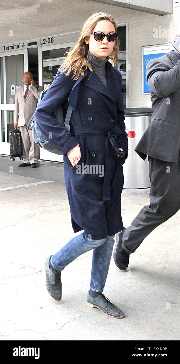Brie Larson arrives at Los Angeles International Airport (LAX) wearing ...