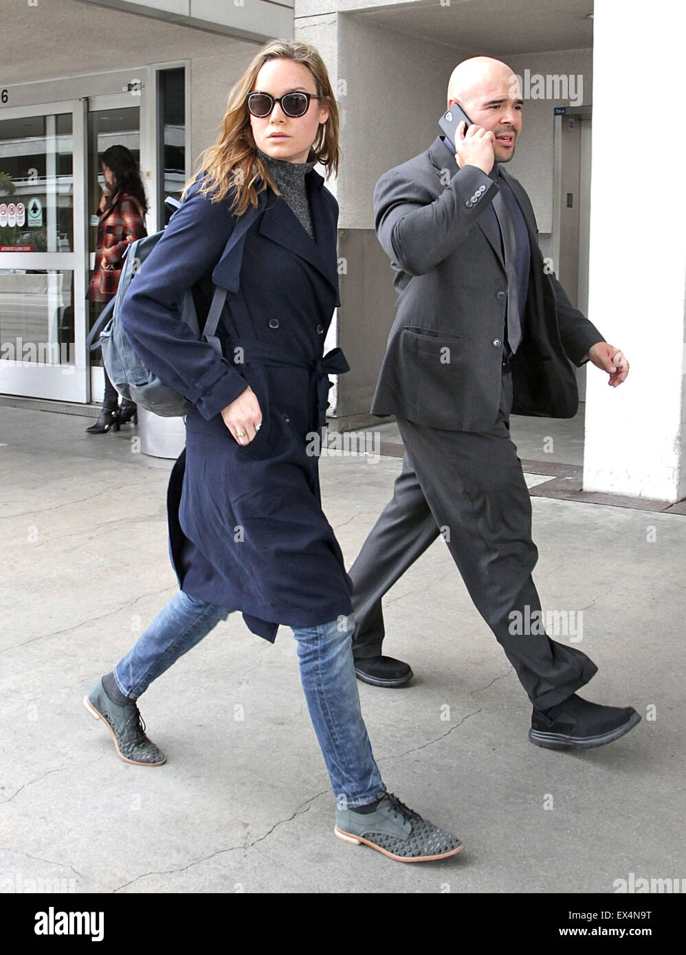 Brie Larson arrives at Los Angeles International Airport (LAX) wearing ...
