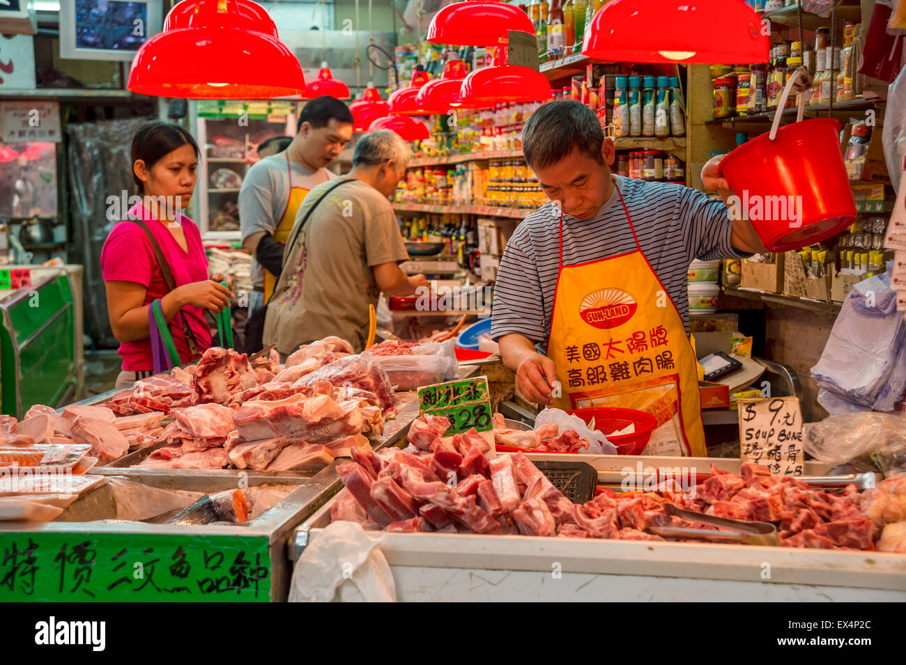 Butcher stall at the food market in Hong-Kong Stock Photo - Alamy