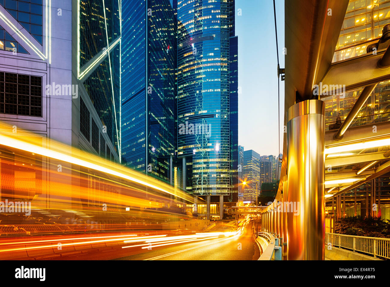 City skyline twilight street traffic public bus hi-res stock ...