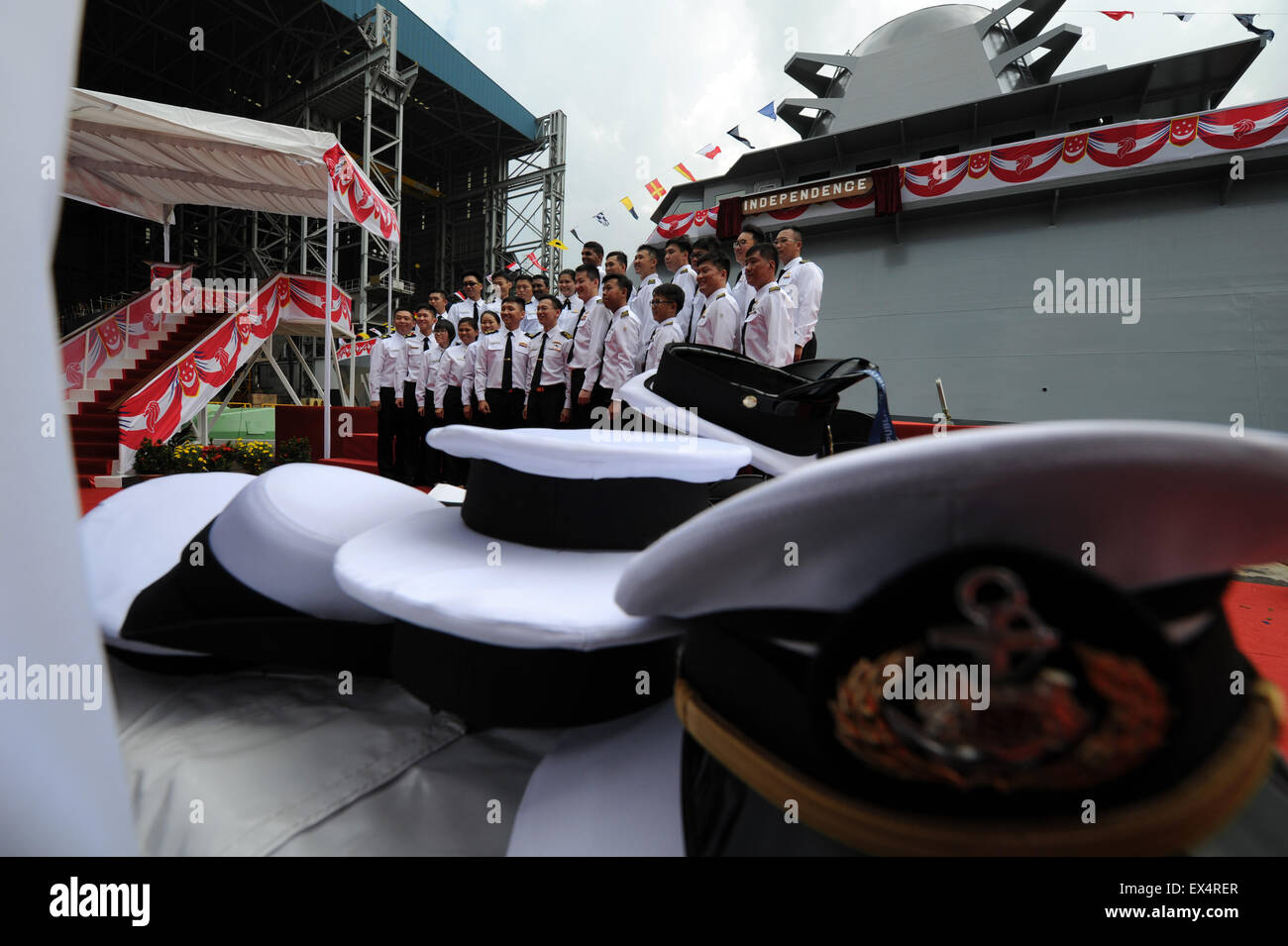 Singapore. 3rd July, 2015. The crew of littoral mission vessel ...