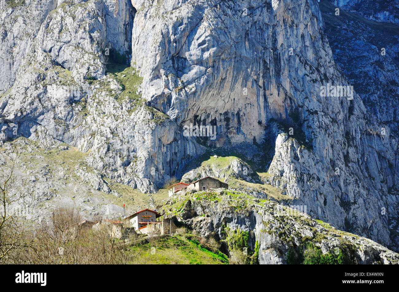 Village of Bulnes in the Peaks of Europe national park. Neighborhood ...