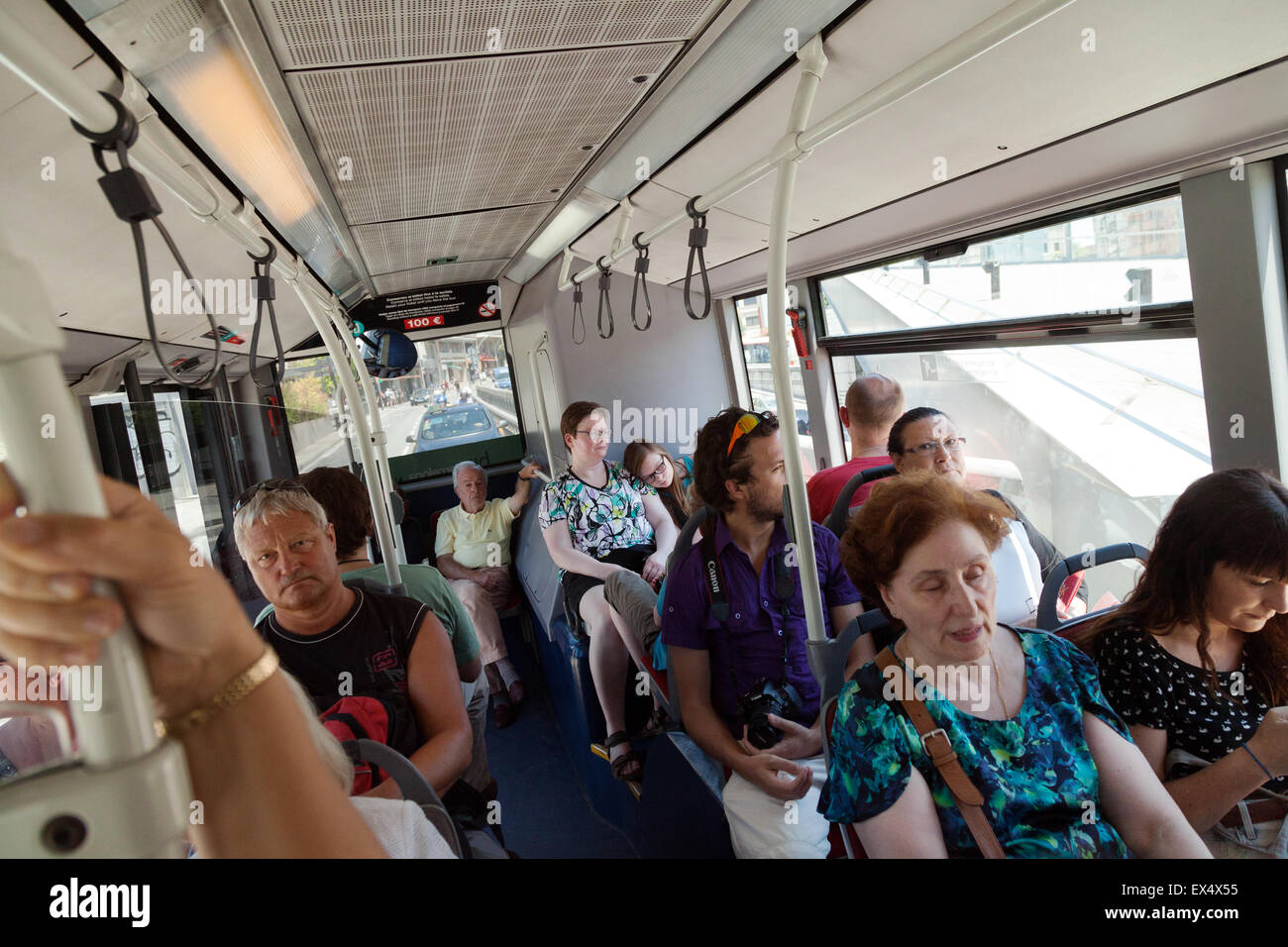 Local spanish people in a bus, Barcelona, Spain Europe Stock Photo - Alamy