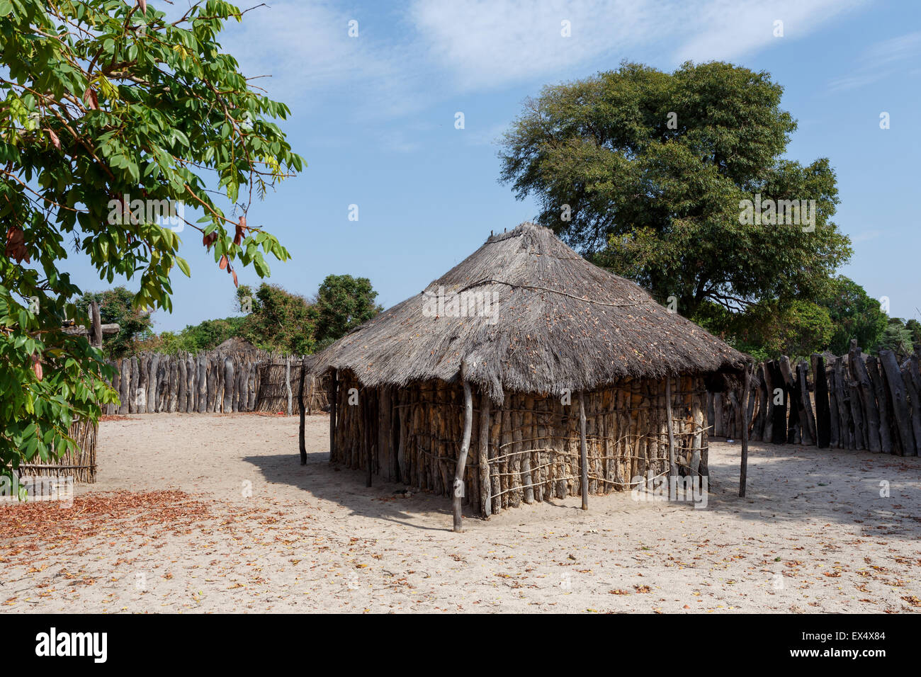 Traditional african village with housed and wooden fence in Namibia ...