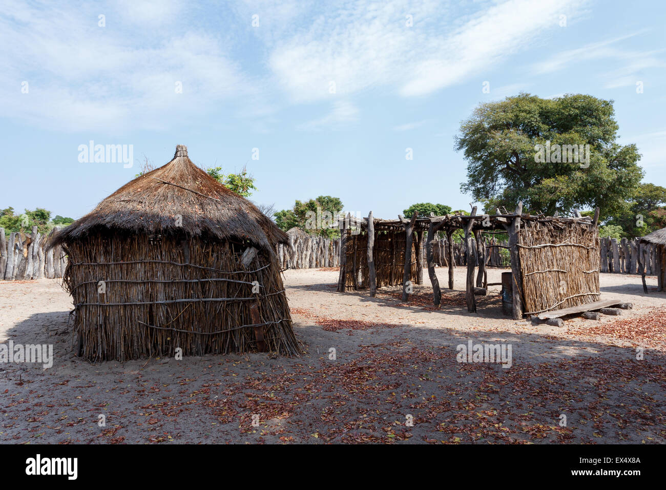 Traditional african village with housed and wooden fence in Namibia ...