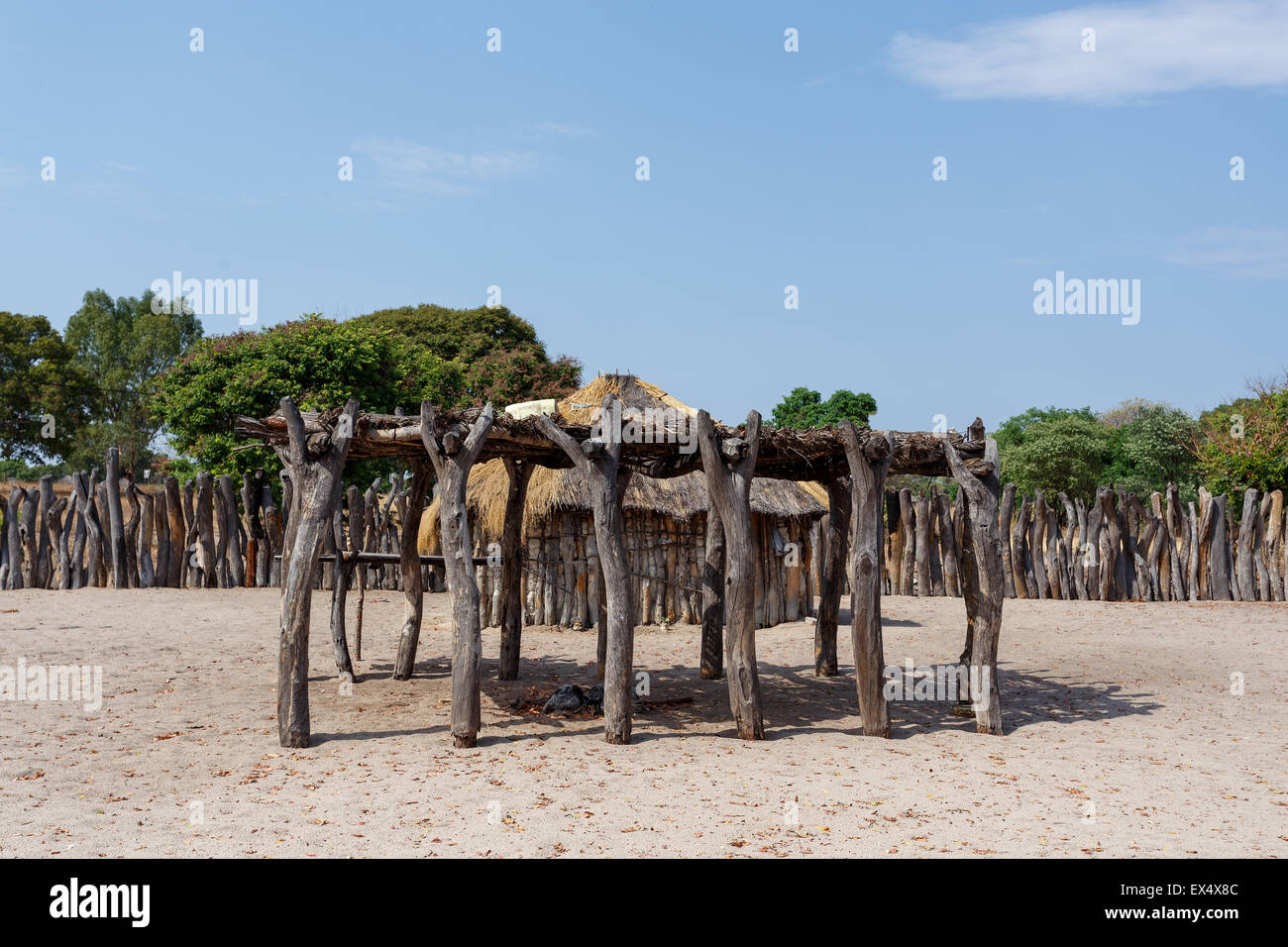 Traditional african village with housed and wooden fence in Namibia ...