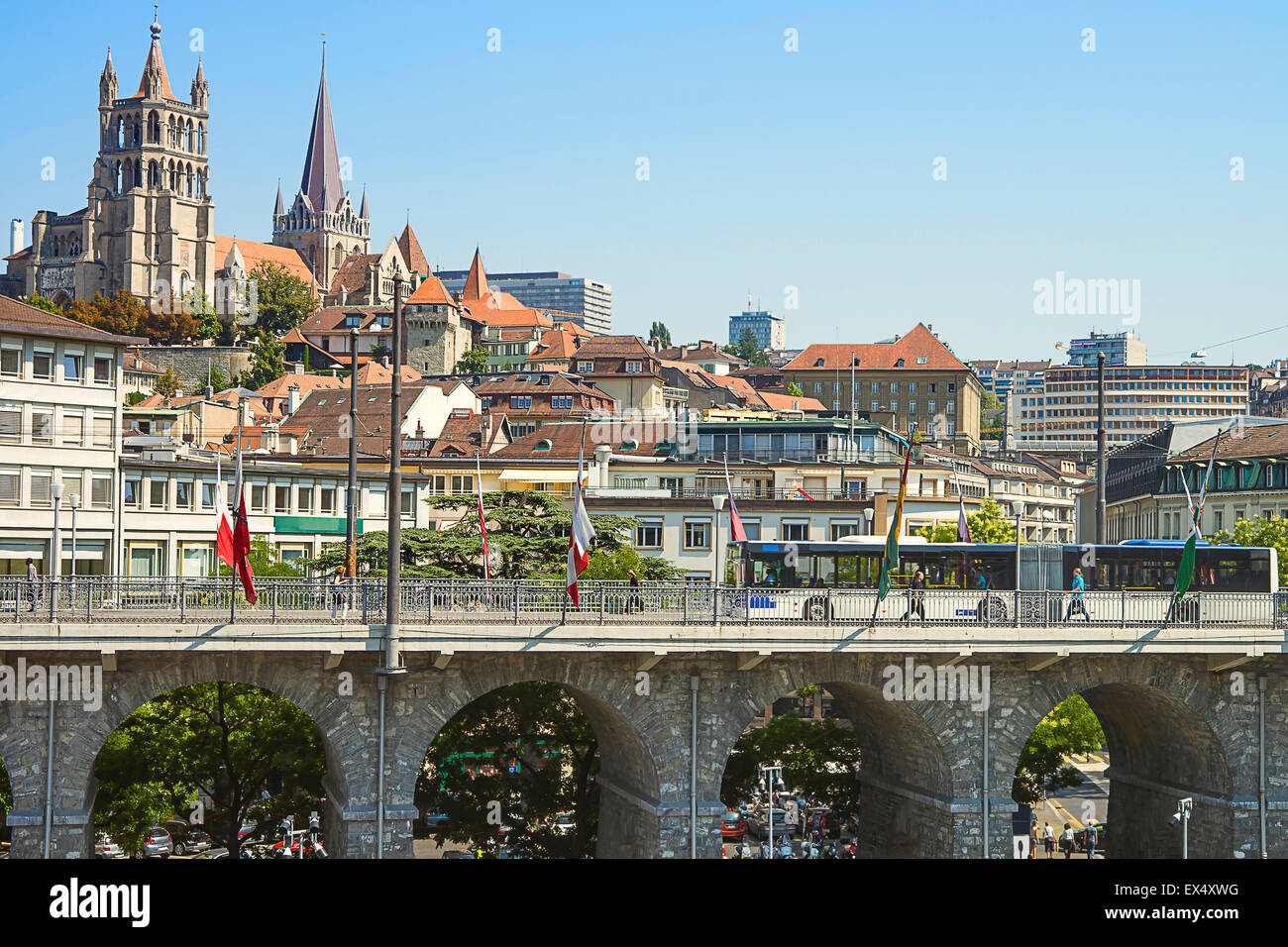 Lausanne Cathedral view over the bridge in summertime Stock Photo - Alamy