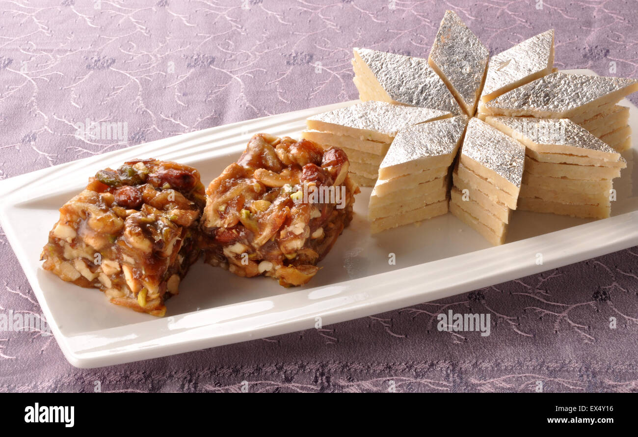 Kaju Burfee & Dry Fruit Halwa Stock Photo - Alamy