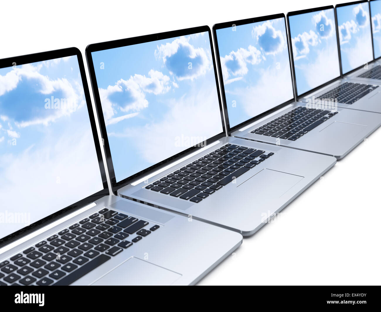 3d rendering of laptops row isolated on white background Stock Photo ...