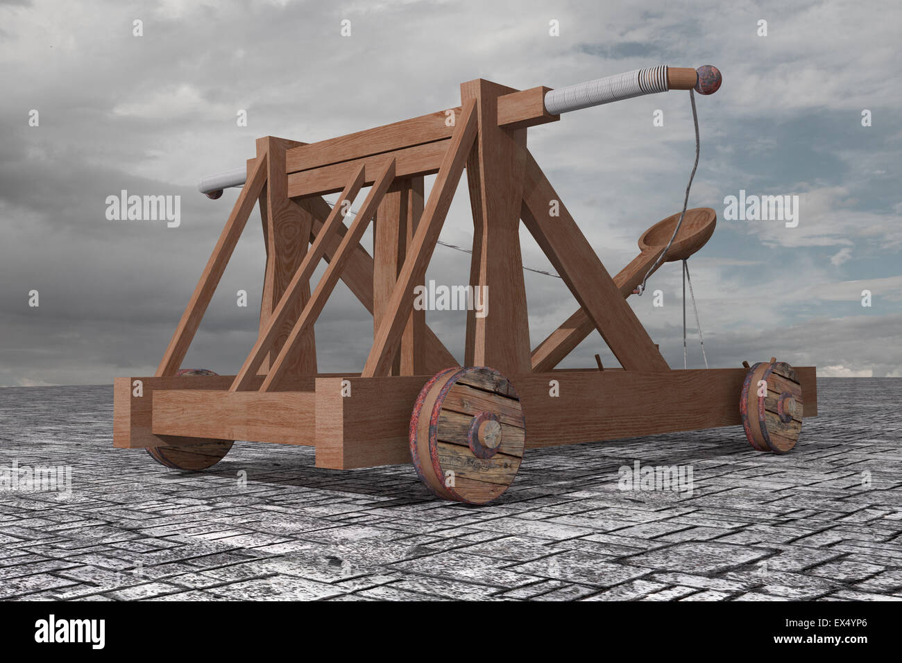 3d rendering of an old wood catapult Stock Photo - Alamy