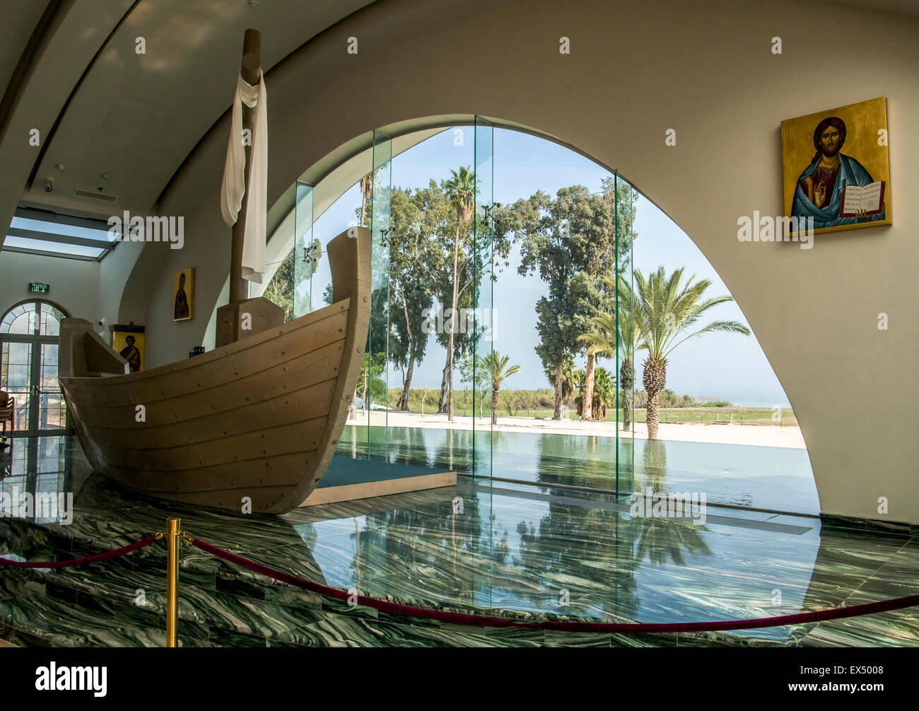 Replica of Jesus' boat at the Magdala Spirituality center, Magdala ...