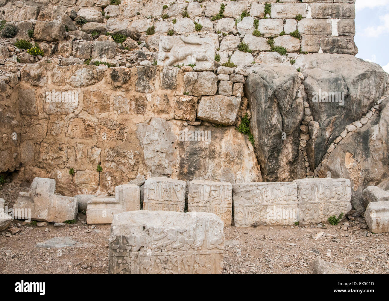 Israel, Golan Heights, remains of the Nimrod Fortress details of the ...