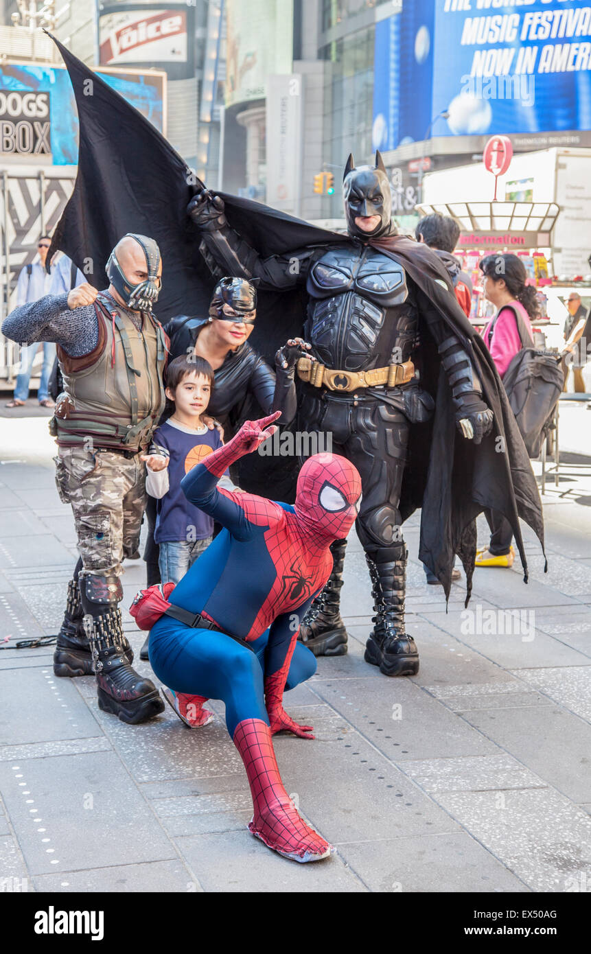 Superhero actors on Times Square New York City Stock Photo - Alamy