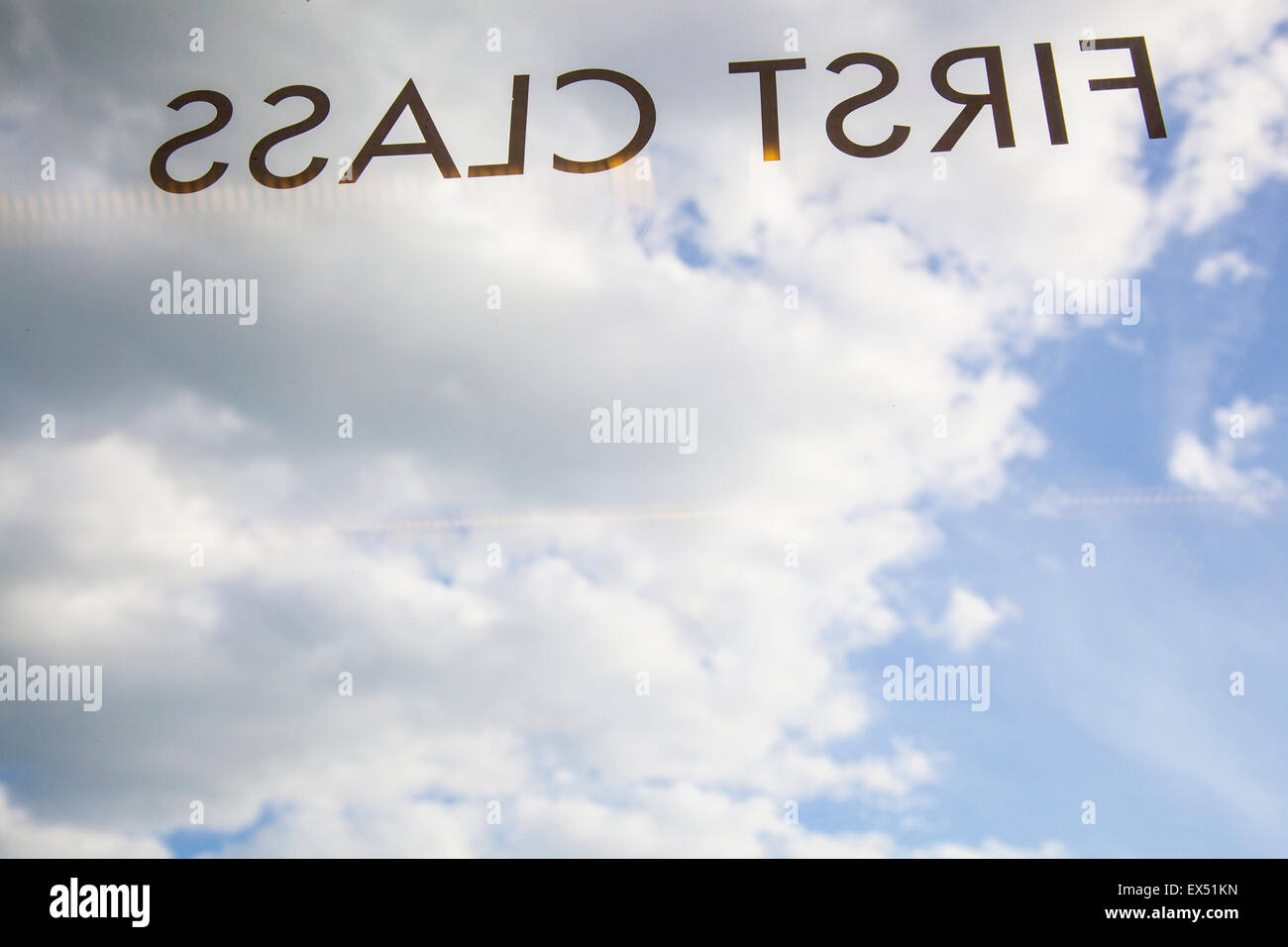 View of Sky through First Class Train Window Stock Photo - Alamy