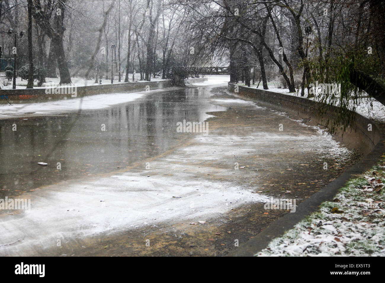 Park During Heavy Snowfall In Winter In Bucharest, Romania Stock Photo ...