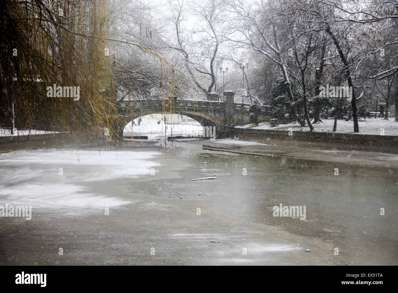 Park During Heavy Snowfall In Winter In Bucharest, Romania Stock Photo ...