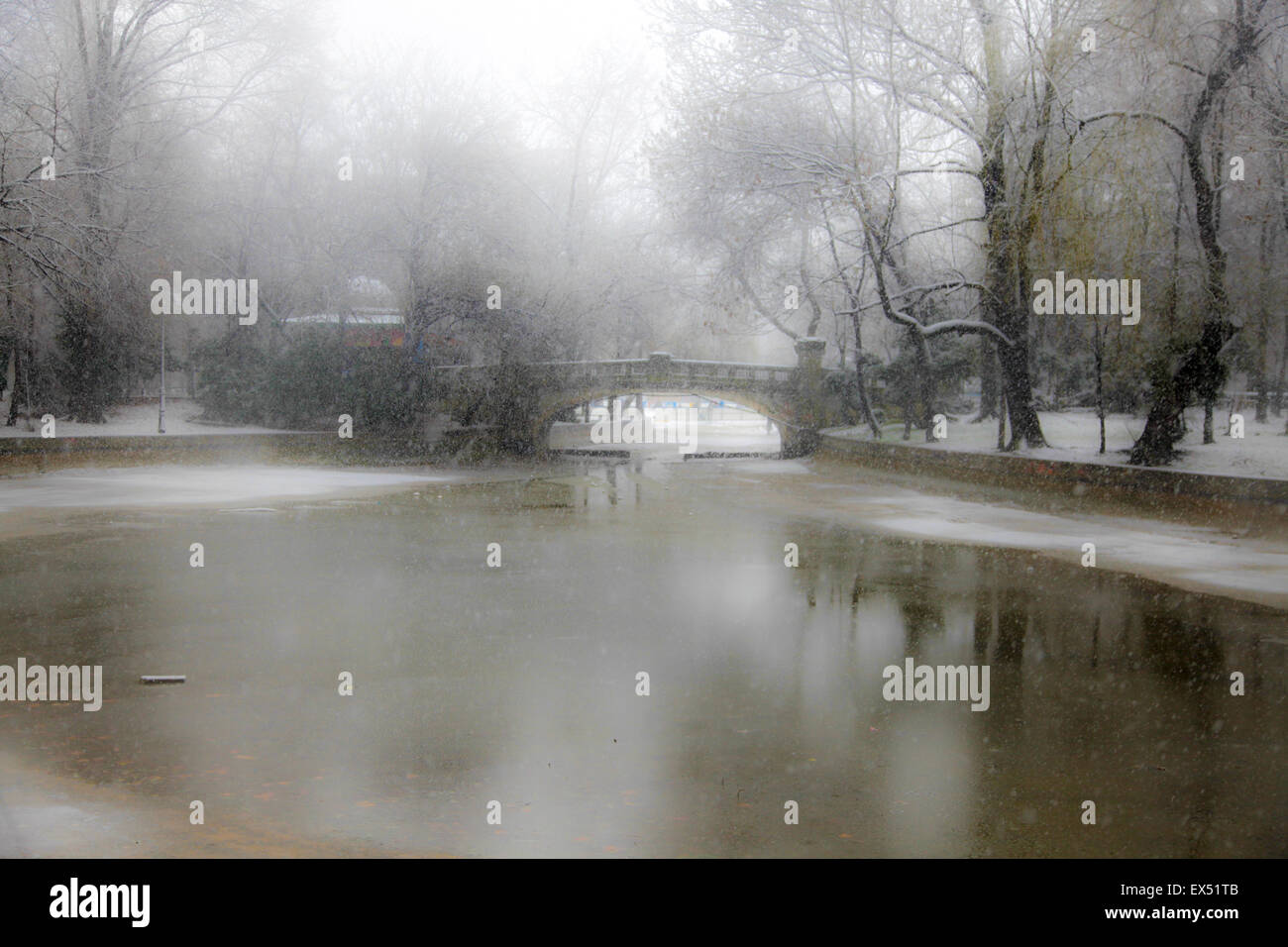 Park During Heavy Snowfall In Winter In Bucharest, Romania Stock Photo ...