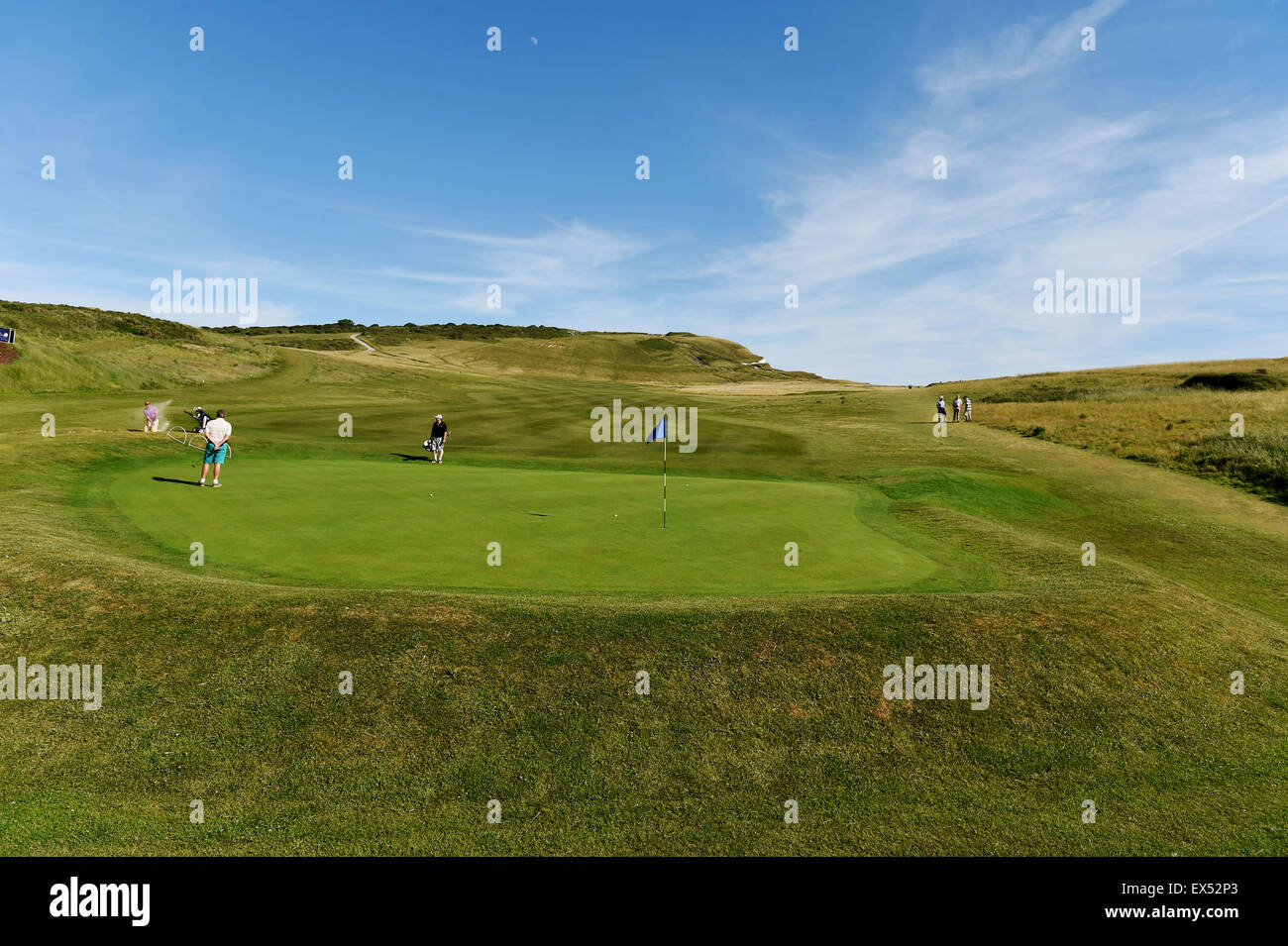 Golfers at the famous eighteenth hole of Seaford Head Golf Course and ...