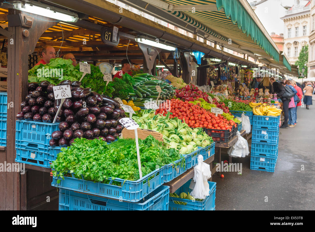 Prague market, a fruit and vegetable stall in Prague's largest market ...