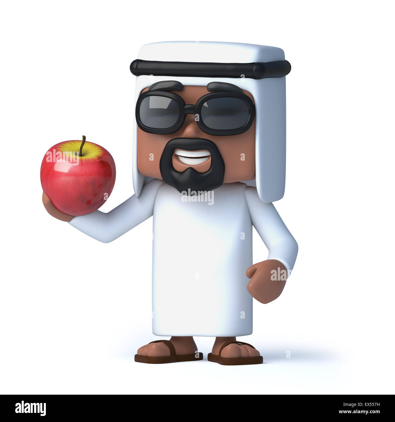 3d render of an Arab holding a red apple Stock Photo - Alamy