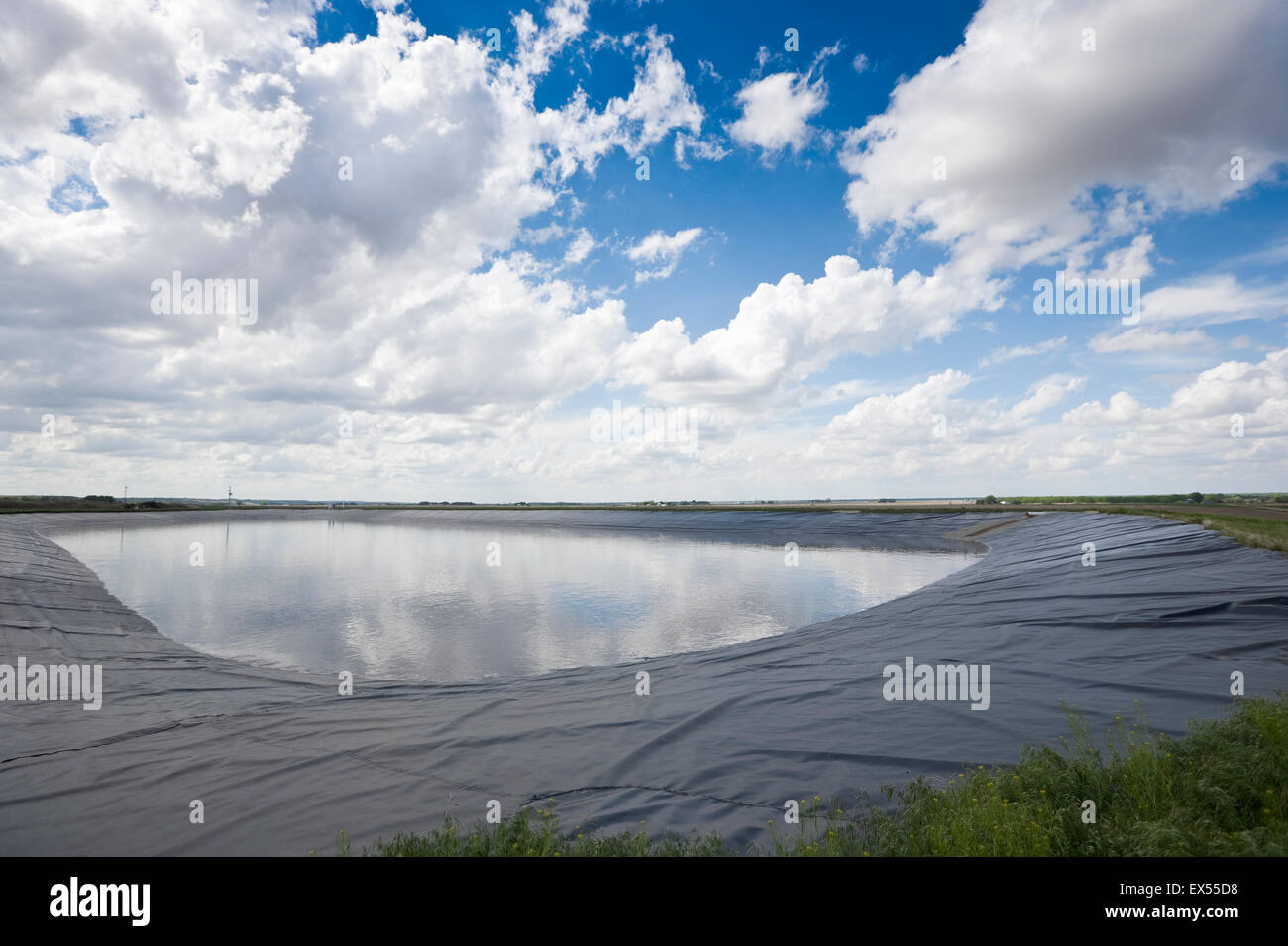 Water storage lagoon on a Beef Feedyard near North Platt, Nebraska, USA ...