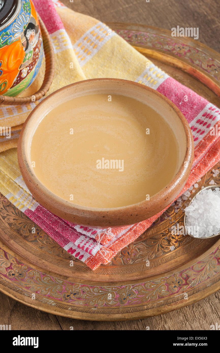 Tibetan yak butter tea or po cha a blend of black tea yak butter and ...