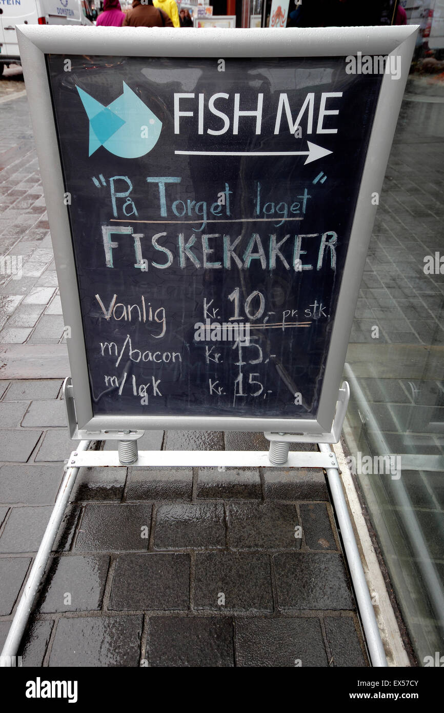 Notice board outside the fish market, Bergen, Norway, Scandinavia ...