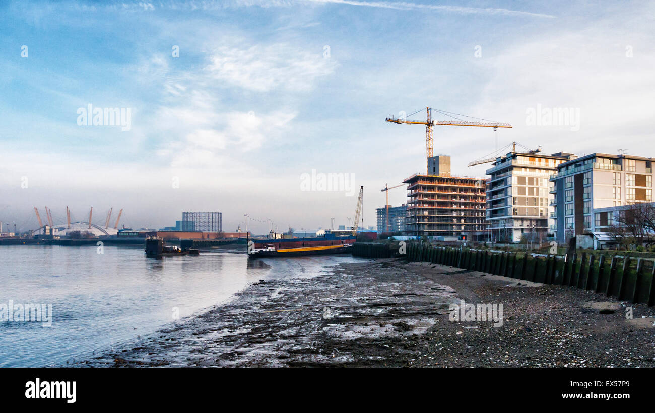 New riverside apartment buildings under construction, The O2 area and ...