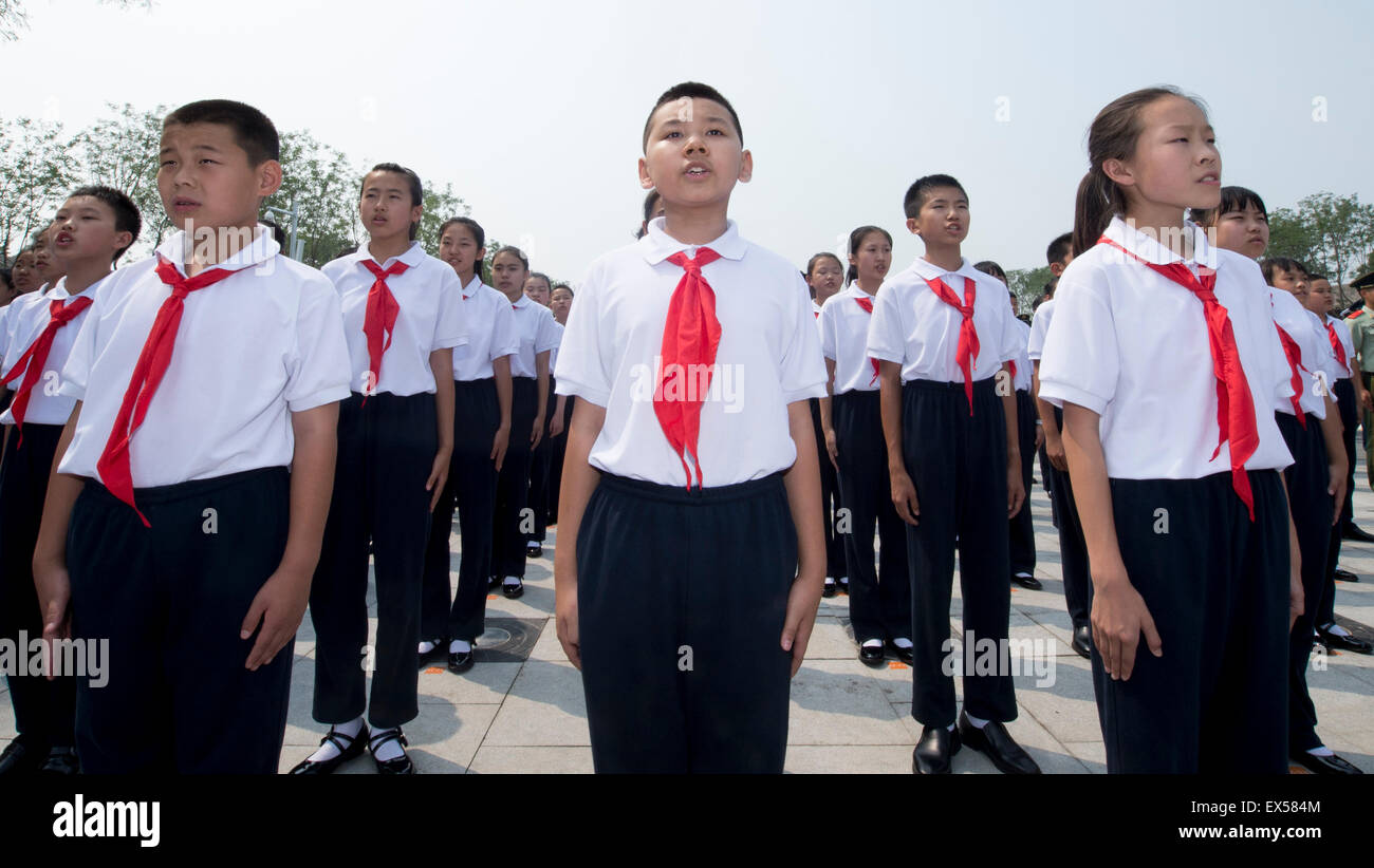 Beijing, China. 7th July, 2015. Children representatives sing the ...